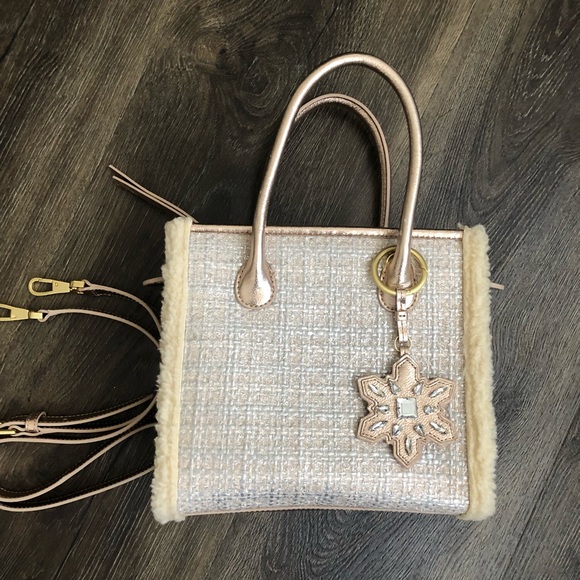 Bags | Gorgeous Leather And Silver Thread Fabric Shoulderhand Bag ...